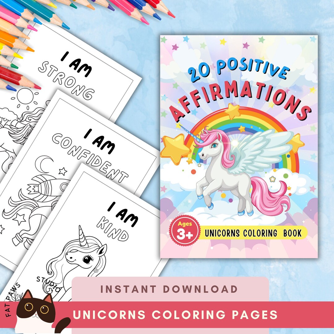 Unicorn Affirmation Coloring Pages for Kids - 20 Magical Pages of ...