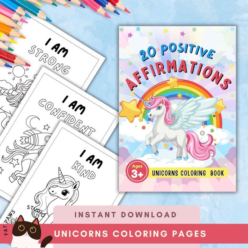 Unicorn Affirmation Coloring Pages for Kids - 20 Magical Pages of ...