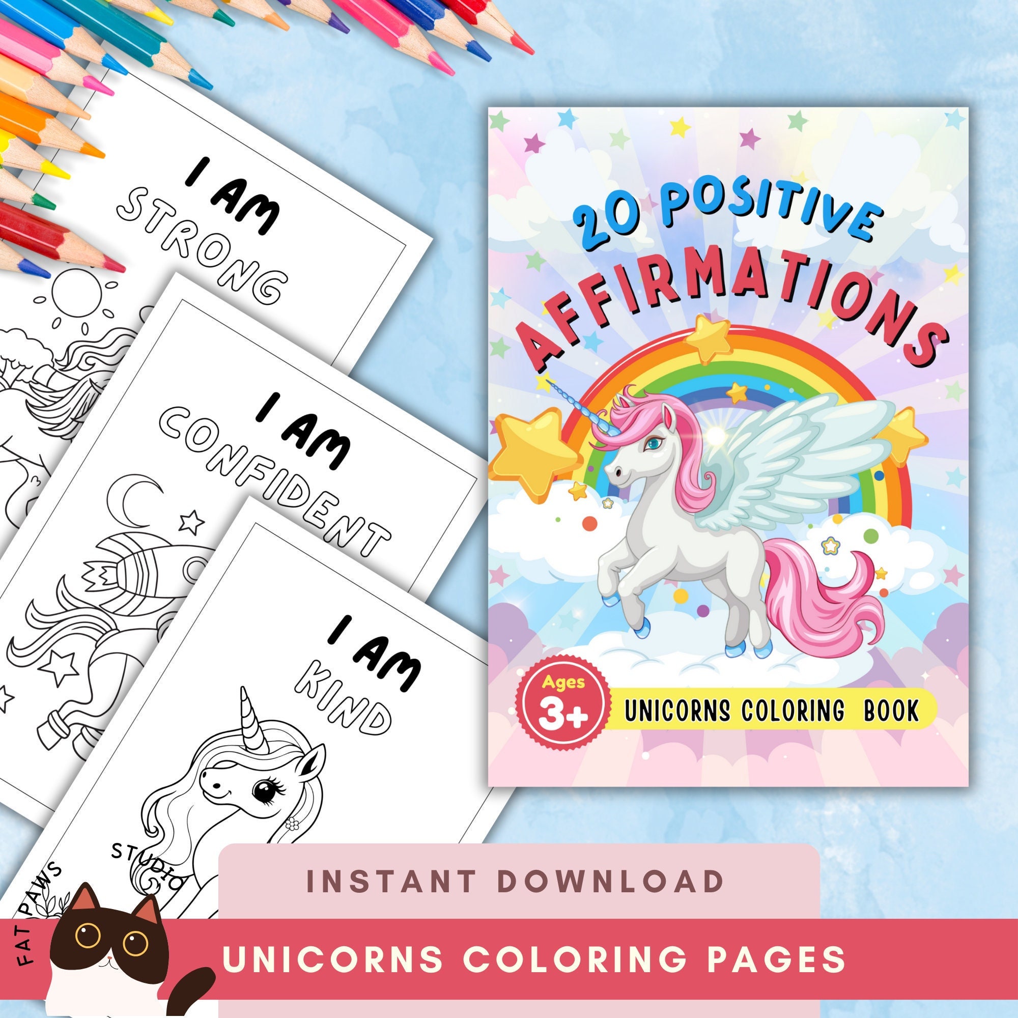 Unicorn Affirmation Coloring Pages for Kids - 20 Magical Pages of ...