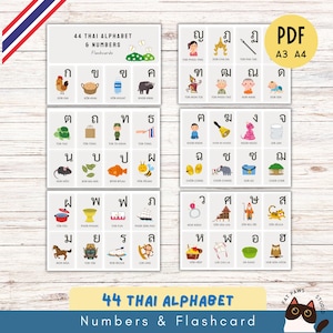 Thai Alphabet & Numbers Flashcards: Printable Learning Cards (PDF) - Etsy