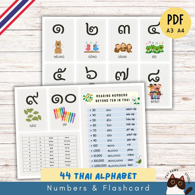 Thai Alphabet & Numbers Flashcards: Printable Learning Cards (PDF) - Etsy
