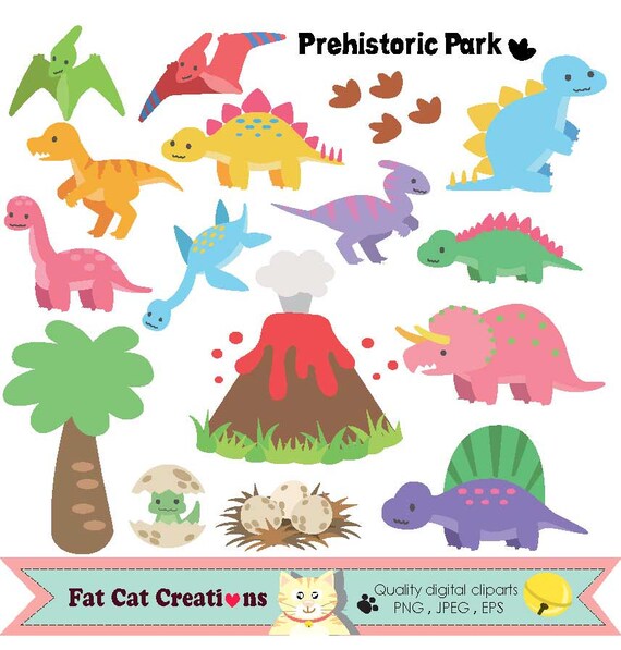 Prehistoric park Dinosaurs Park Dinos clip art set | Etsy