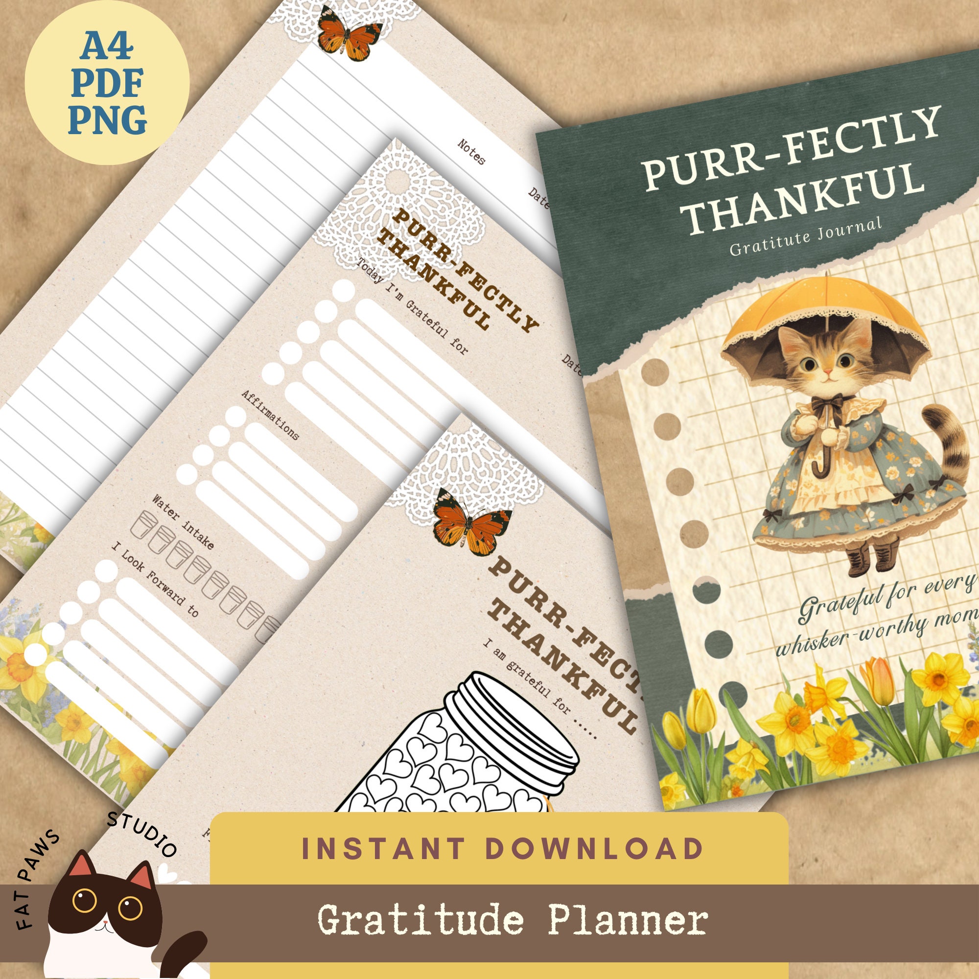 A4 Bundle Pack, Daily Gratitude Planner , Gratitude Jar , Vintage and ...
