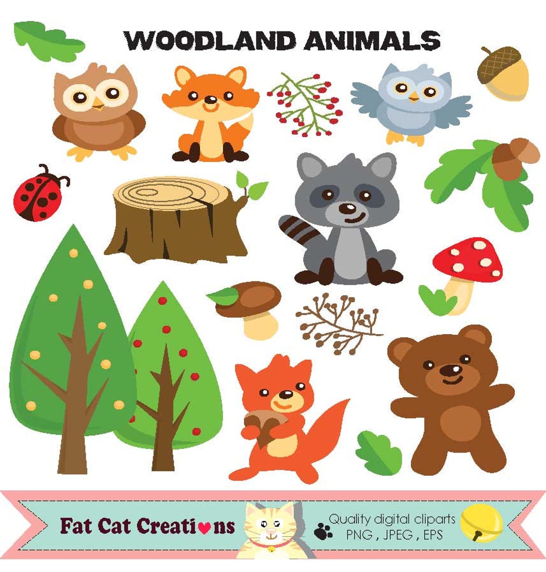 Woodland Animals Clip Art Set ,digital Illustration , Web Graphic ...
