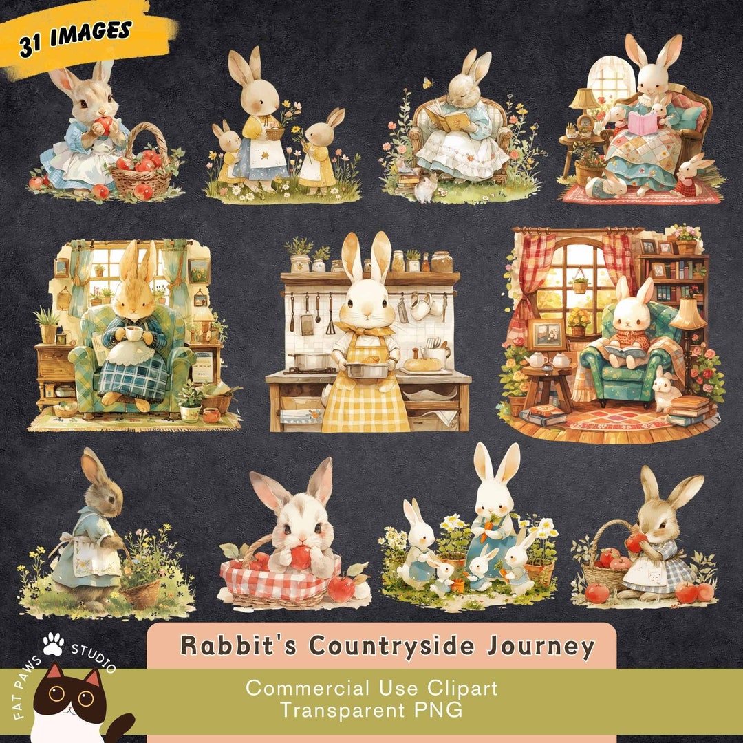 Forest Rabbit Family Clipart Digital Download 32 Pngs Commercial Use - Etsy