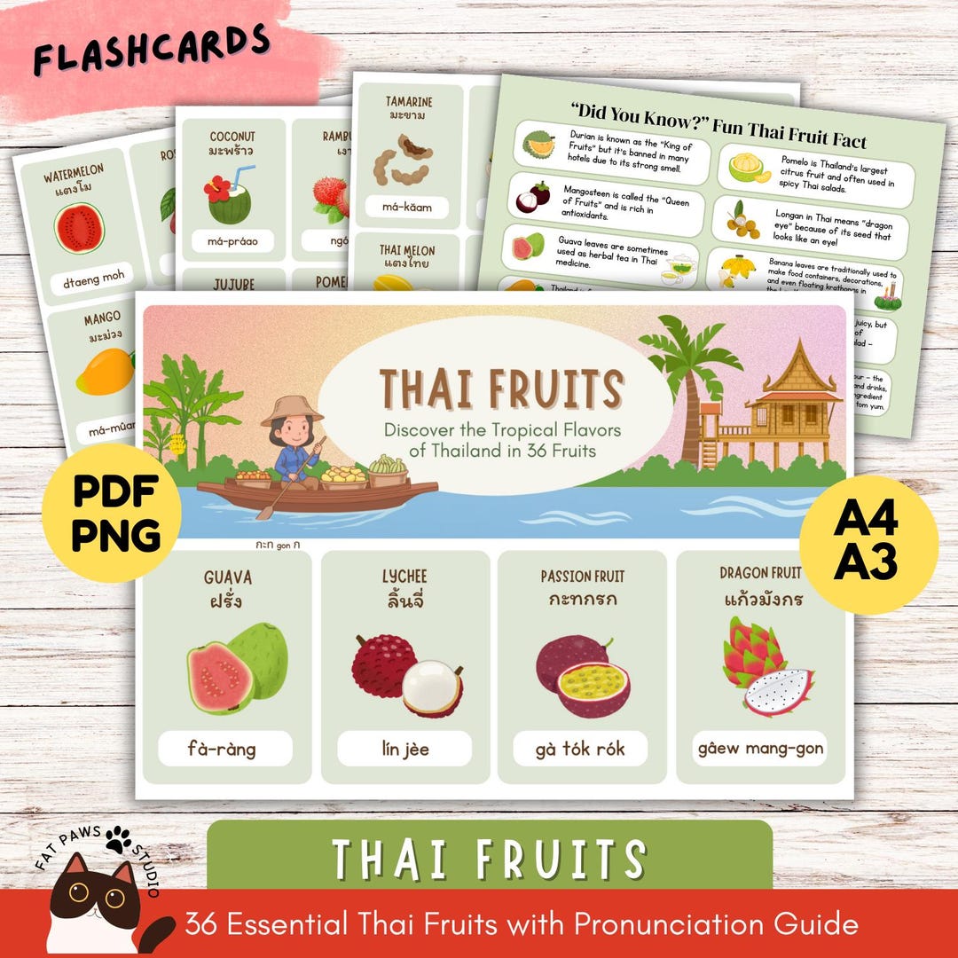 Thai Fruits Flashcards – 36 Must-know Tropical Fruits | Bilingual Thai ...