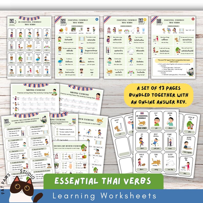 Essential Thai Verbs | Printable Thai Language Learning Worksheets ...