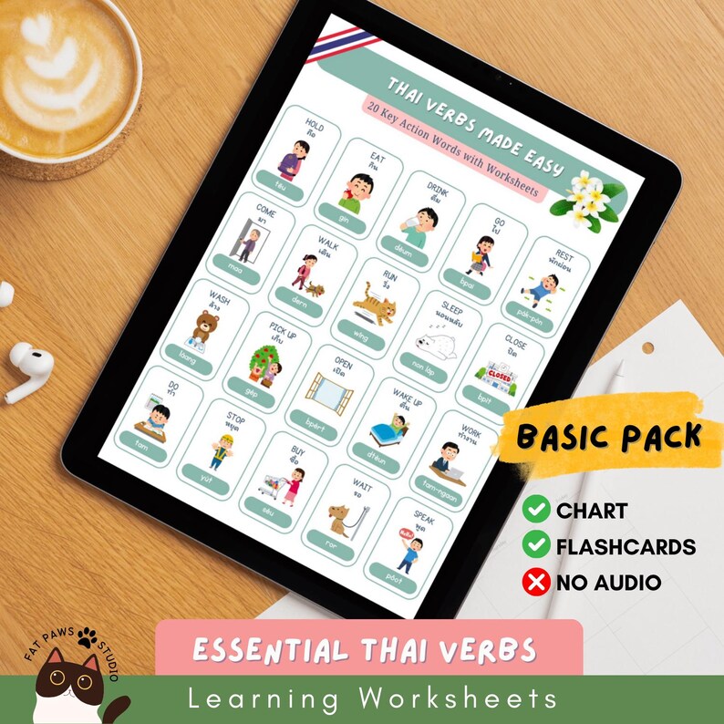 Essential Thai Verbs Flashcards & Chart | Basic Pack | No Audio - Etsy