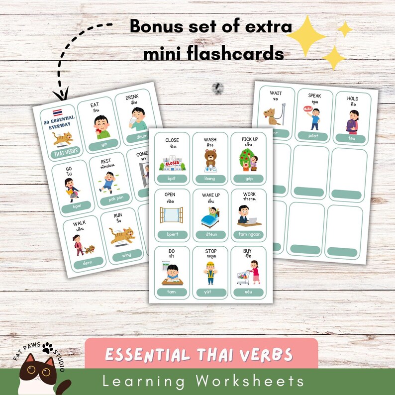 Essential Thai Verbs | Full Premium Pack | Flashcards + Worksheets ...