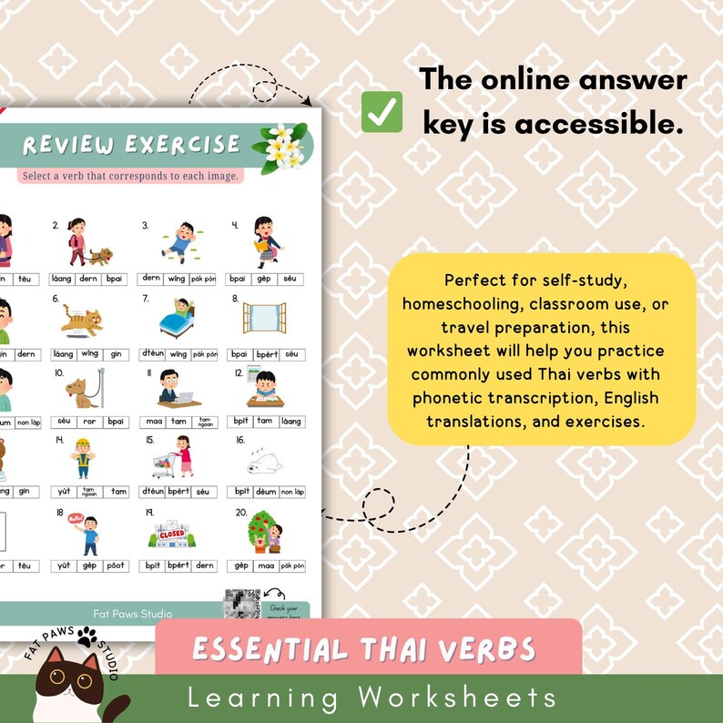 Essential Thai Verbs | Full Premium Pack | Flashcards + Worksheets ...