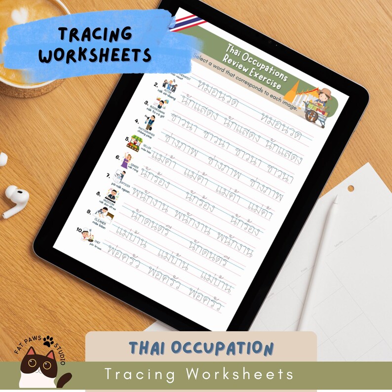 Thai Occupation Tracing Worksheets: Learn Thai Vocabulary (PDF, 2 Pages ...