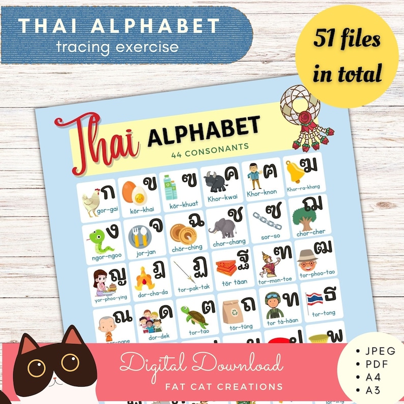 Printable Thai Alphabet Tracing Worksheet Instant Download - Etsy
