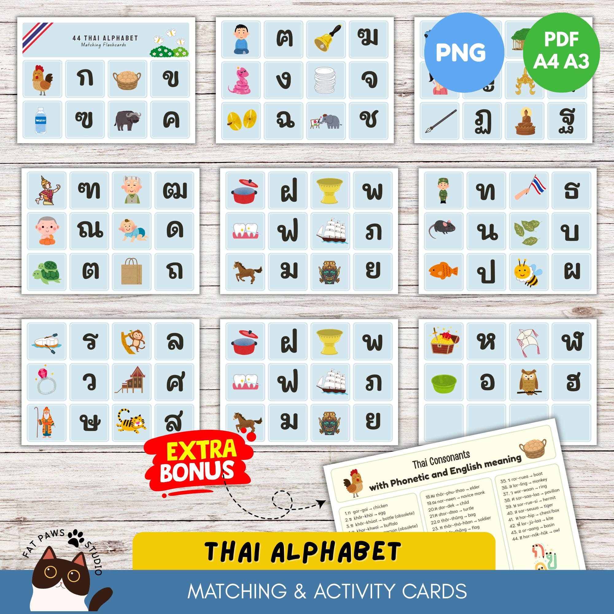 44 Thai Alphabet Matching Flashcards (printable PDF) - Etsy
