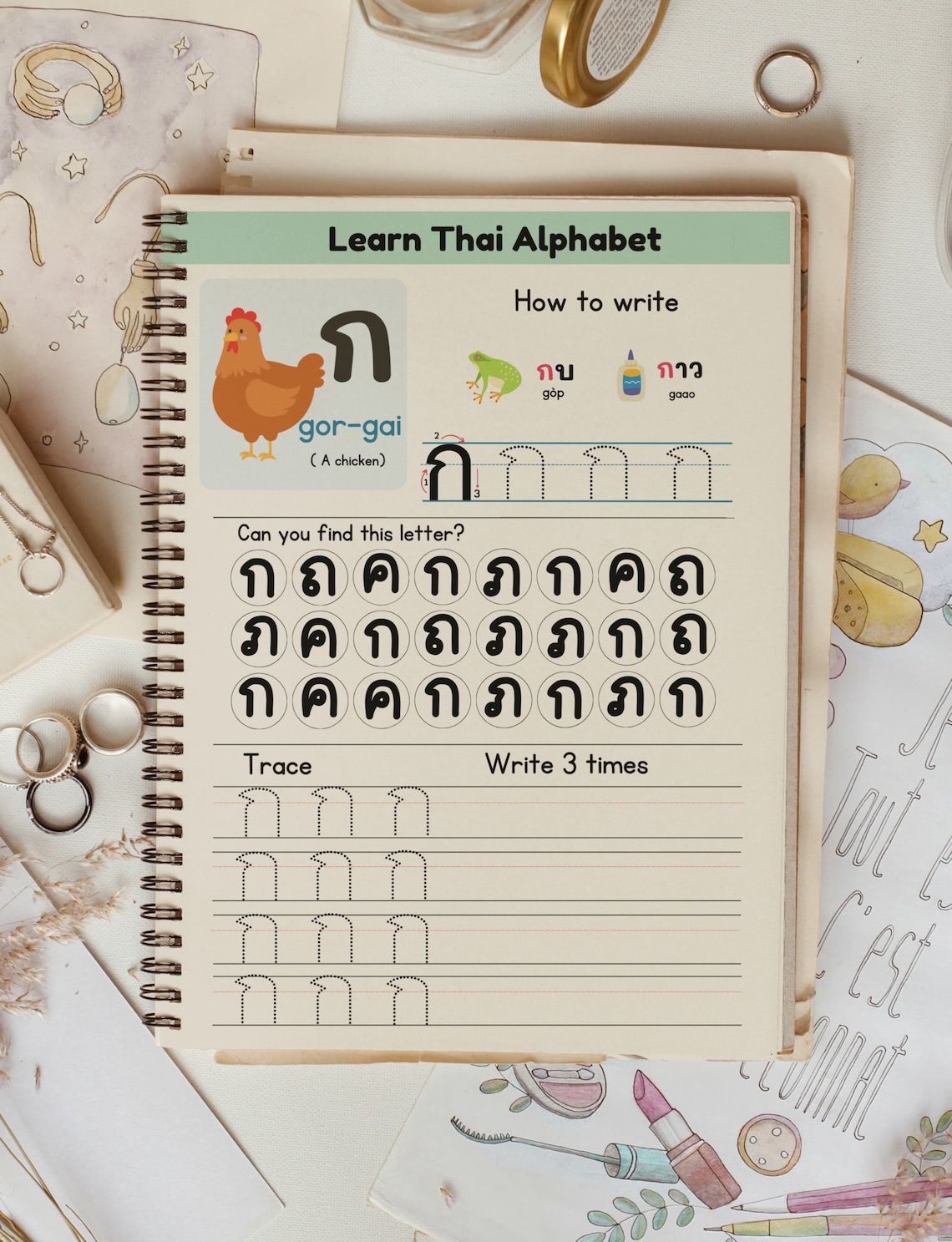 Thai Alphabet Tracing Worksheets: Consonant Learning (PNG, PDF) - Etsy
