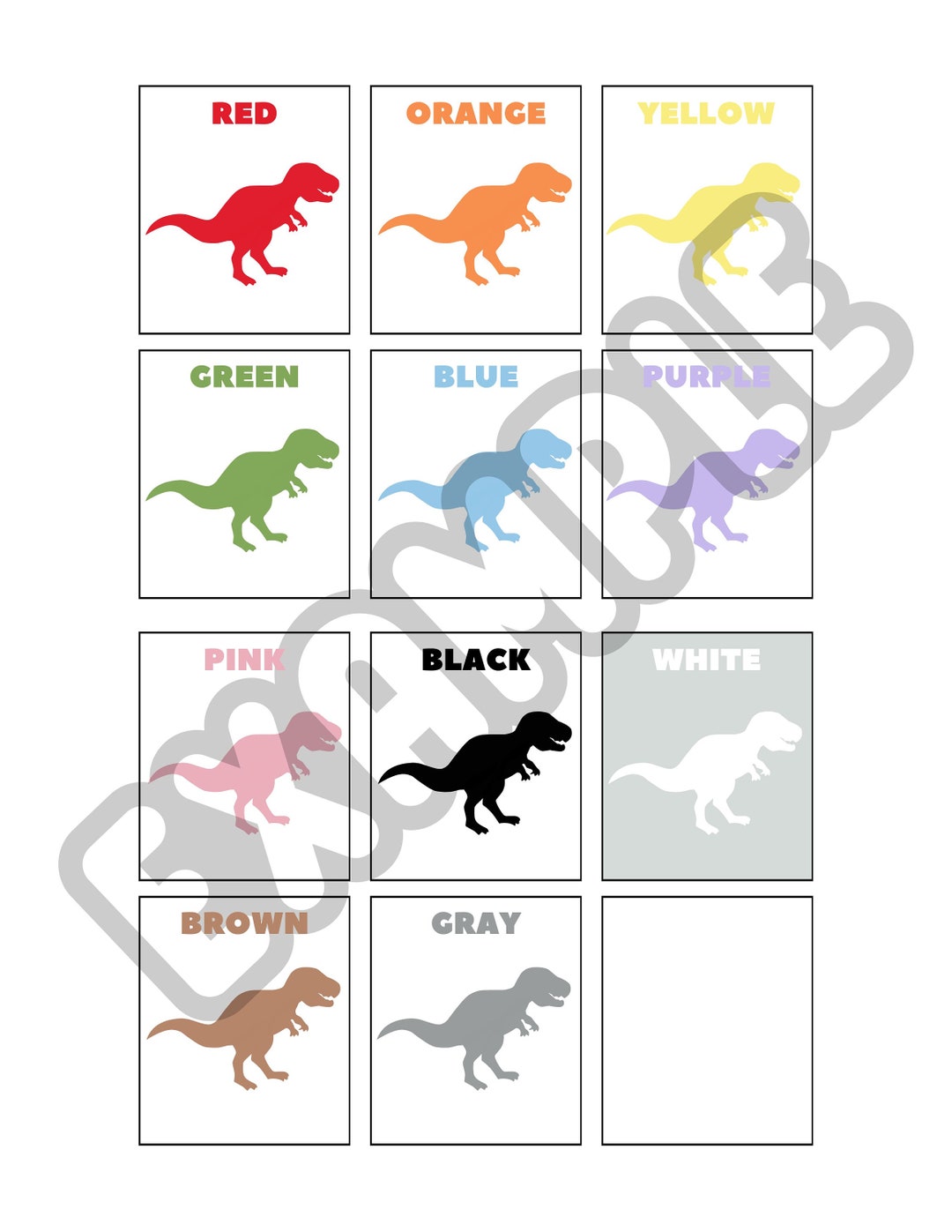 Pintable Dinosaur Color Flashcards - Baby & Toddler Learning Flashcards ...