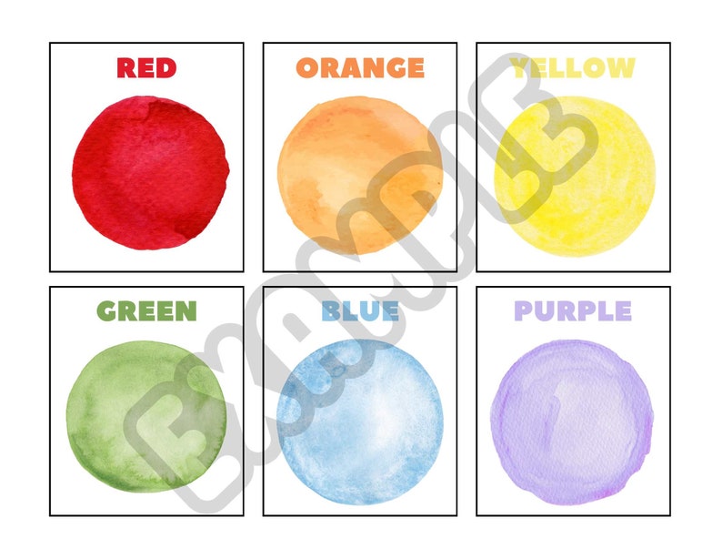 Pintable Watercolor Color Flashcards Baby & Toddler Learning Flashcards ...