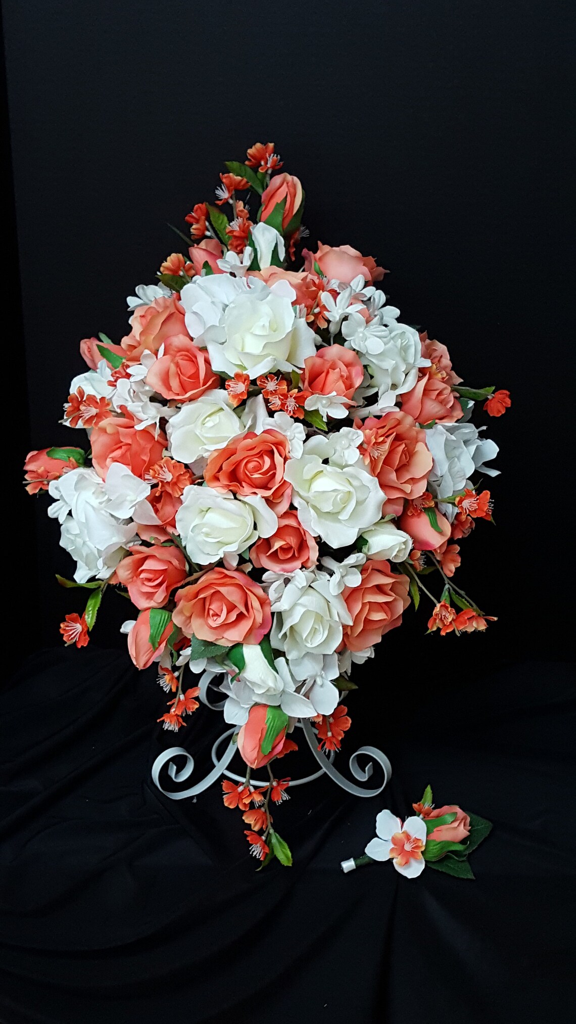 Coral/white Rose Bouquet Set - Etsy