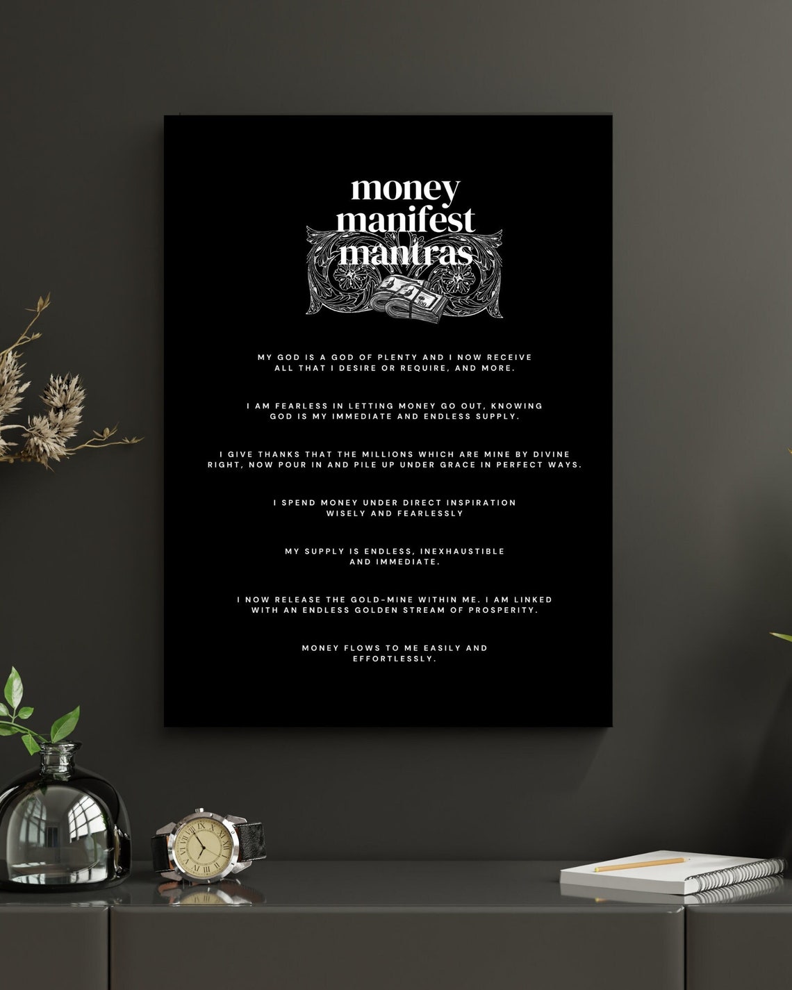 Money Manifest Mantras Poster - Prosperity Affirmations Wall Art ...