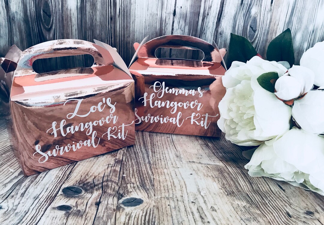 Personalised Hangover Kit, Rose Gold Handover Kits, Rose Gold Hen Party ...