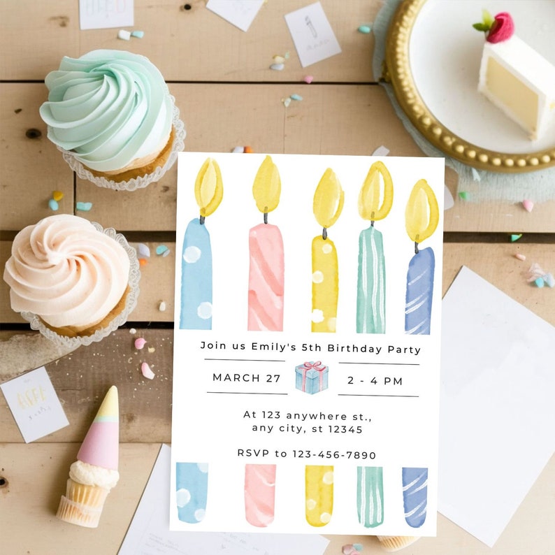 Birthday Candle Party Invitation, Minimalist Design, Modern Party ...