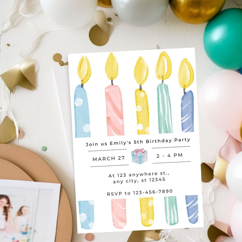 Birthday Candle Party Invitation, Minimalist Design, Modern Party ...