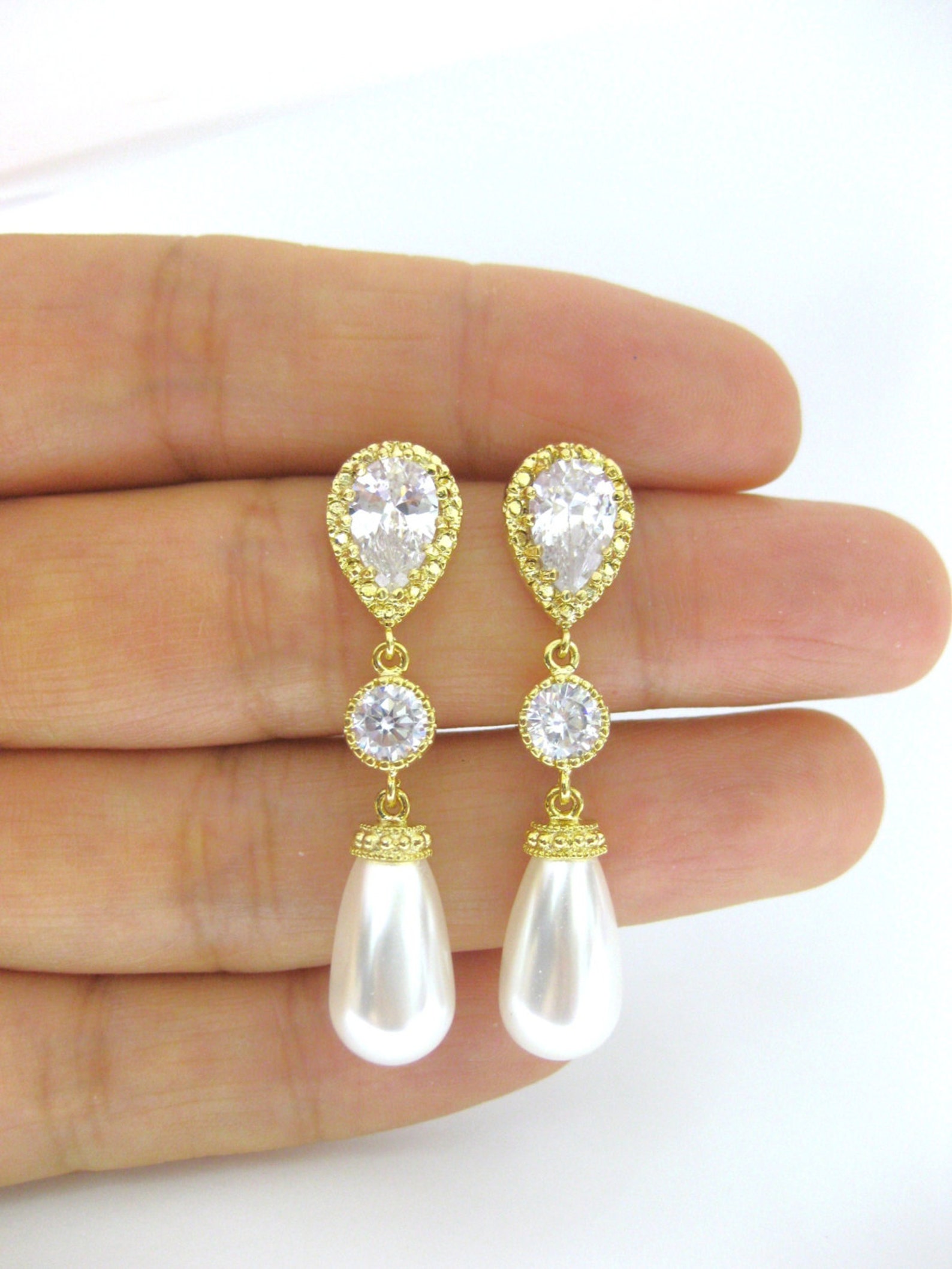 Bridal Pearl Earrings Wedding Teardrop Pearl Earrings - Etsy