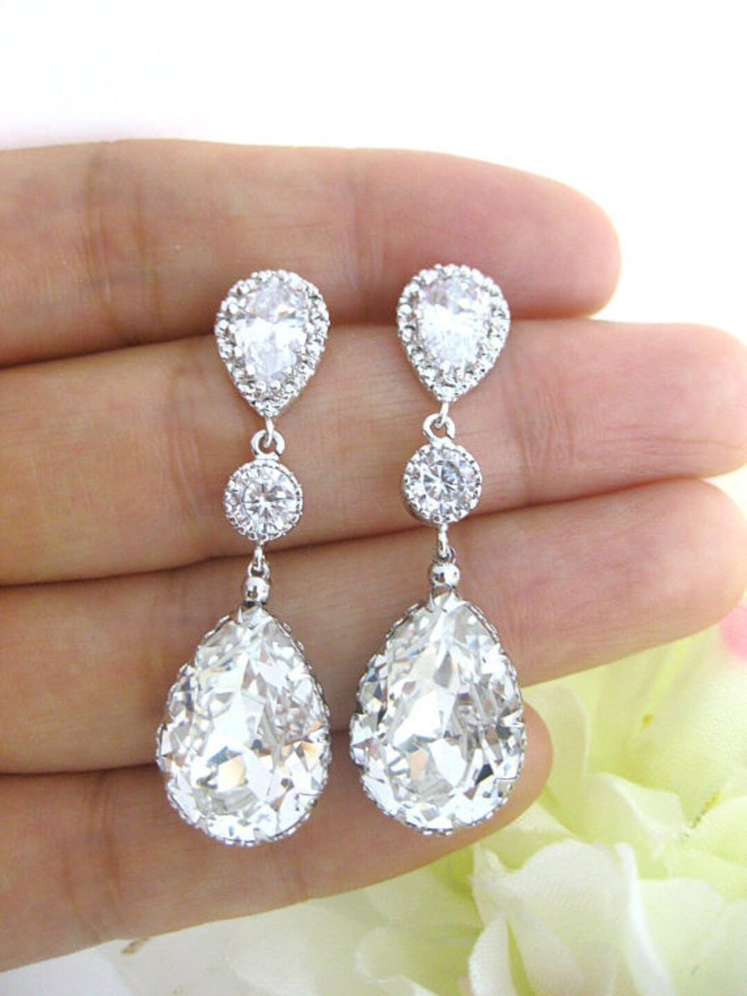 Crystal Bridal Earrings Wedding Teardrop Earrings Silver Drop Dangle ...