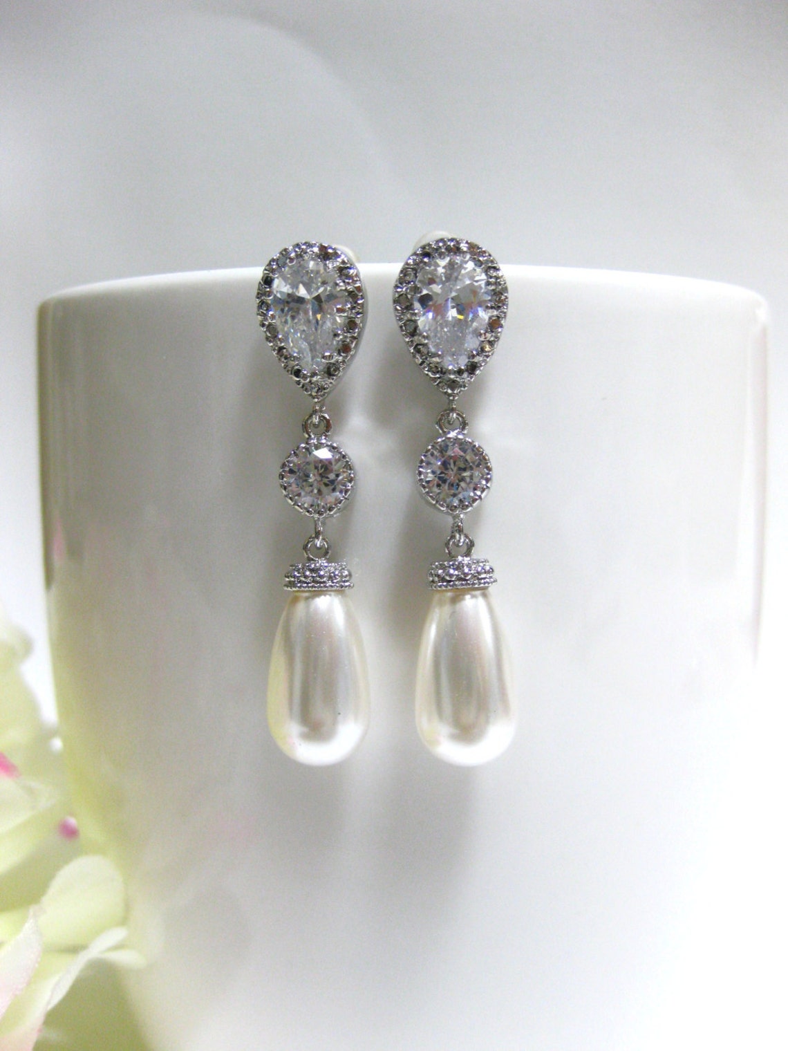 Bridal Pearl Earrings Wedding Teardrop Pearl Earrings - Etsy