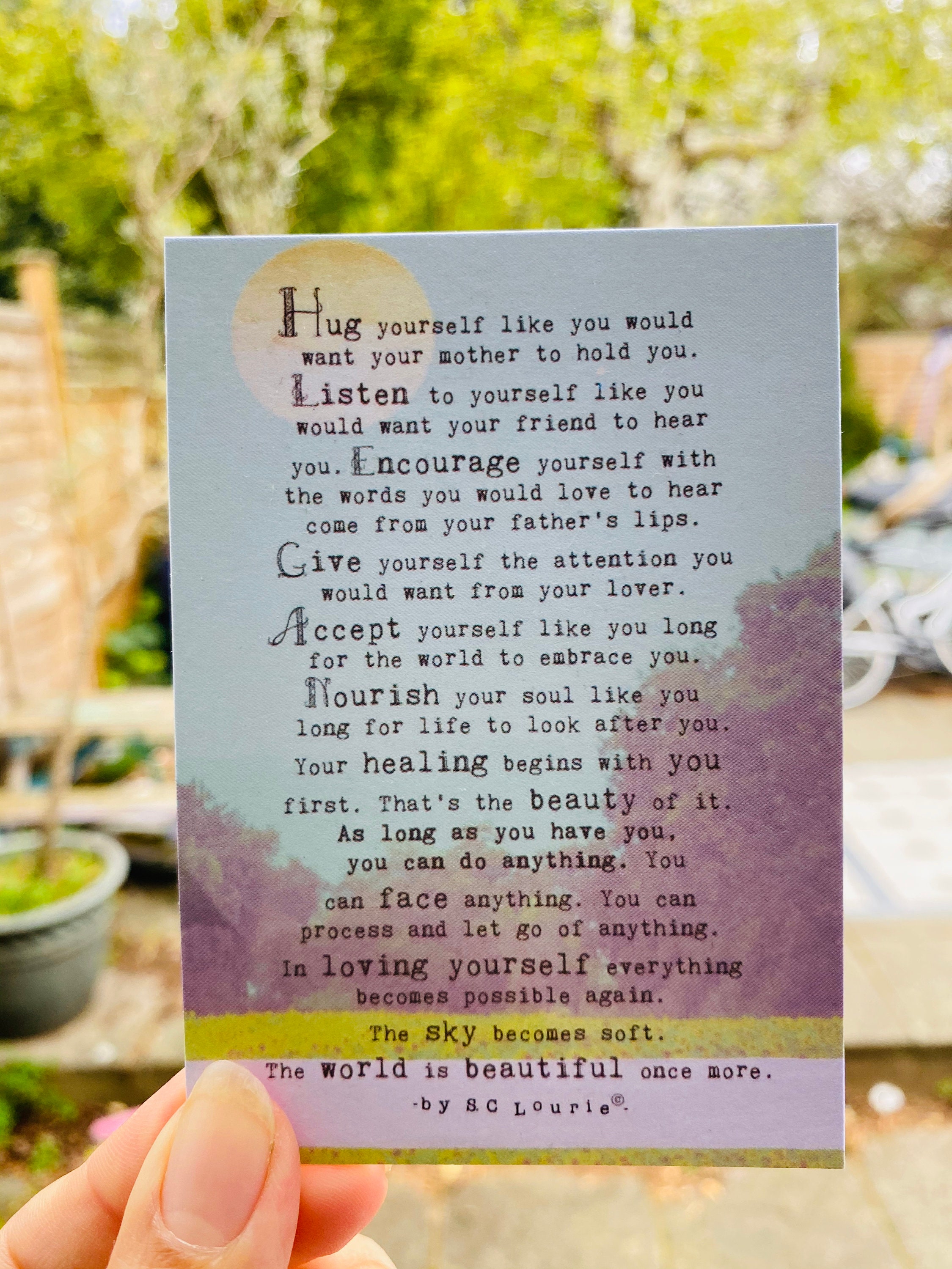 New EXCLUSIVE Hug Yourself Mini Poetry Postcard size of Big - Etsy UK