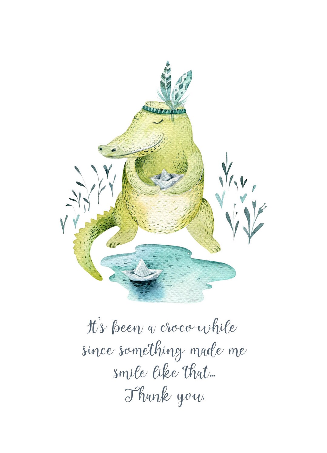 NEW! Thank You Card - Animals - Crocodile - Watercolor - Art - Sweet ...