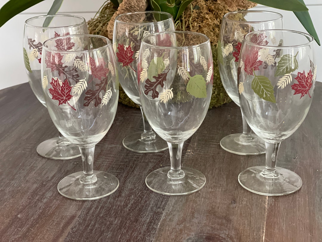 SET of 6 Vintage FALL LEAVES Autumn Leaves Water/ice Tea Glasses ...
