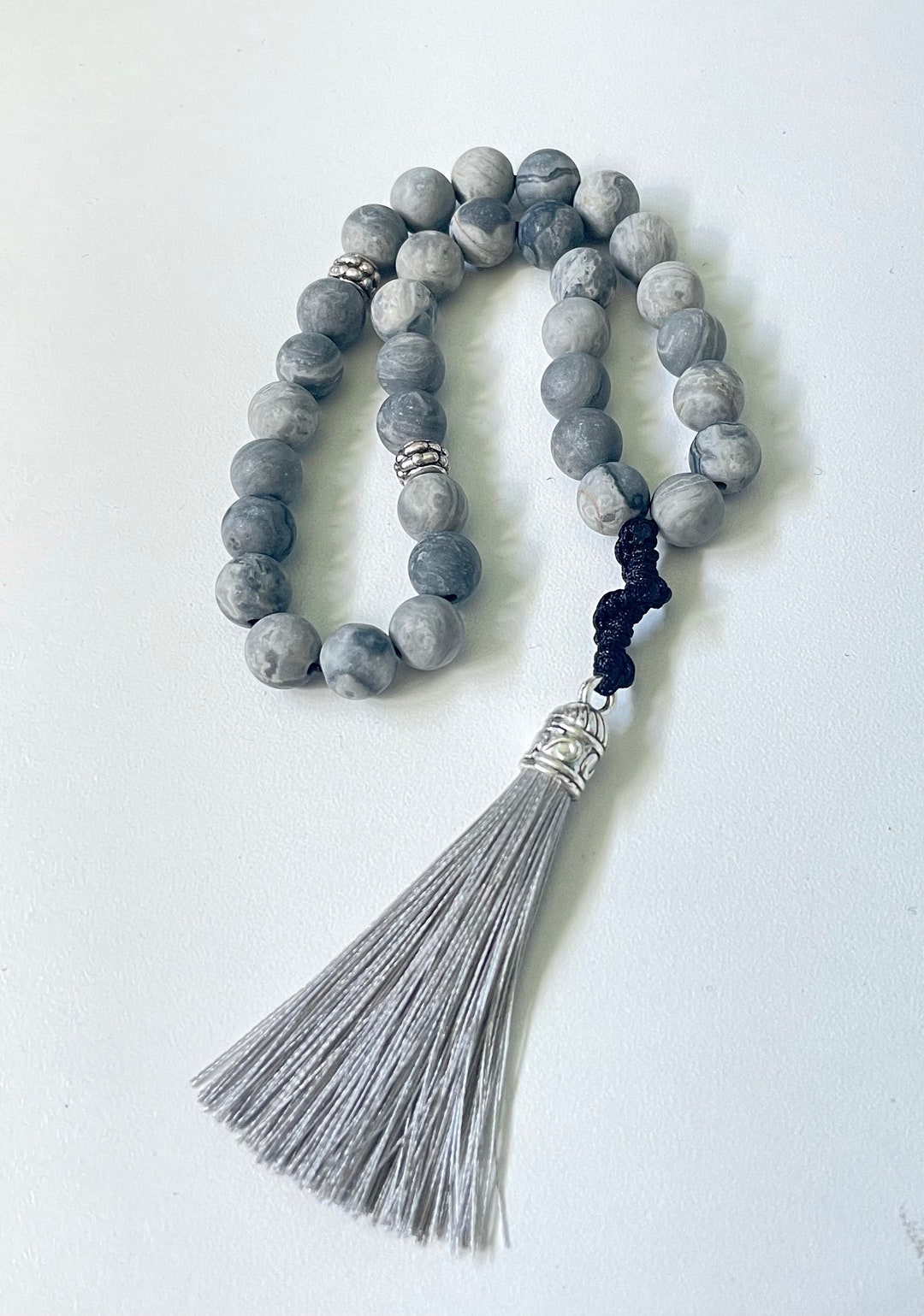 33 Map Stone Jasper Grey and Black Masbaha | Tasbih | Prayer Beads ...