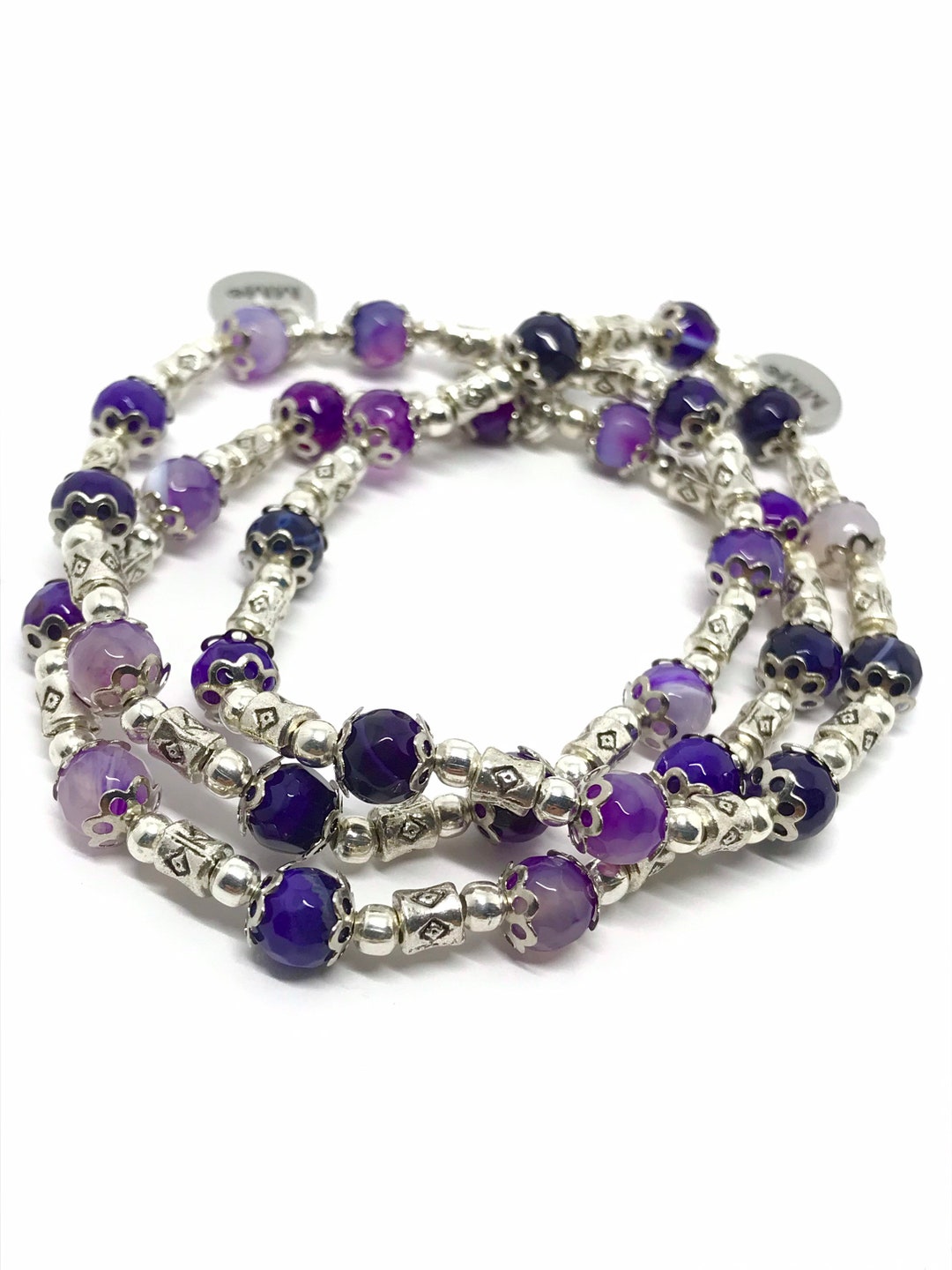 Pulsera de ágata morada de plata antigua - Etsy España