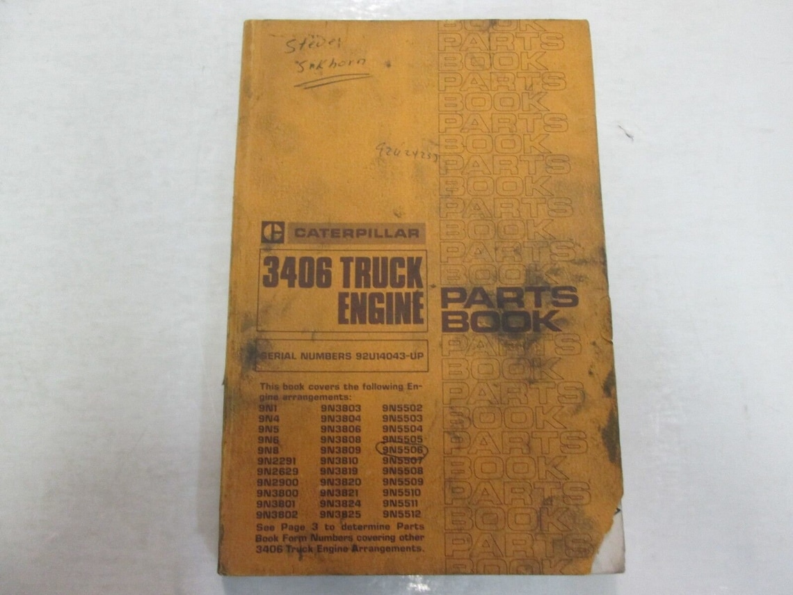 Caterpillar 3406 Truck Engine Serial Numbers 92U14043-UP Parts Book ...