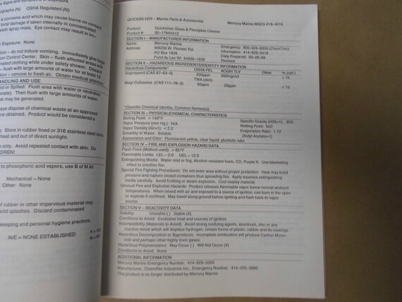 Quicksilver Marine Material Safety Data Sheets A-605-… - Gem
