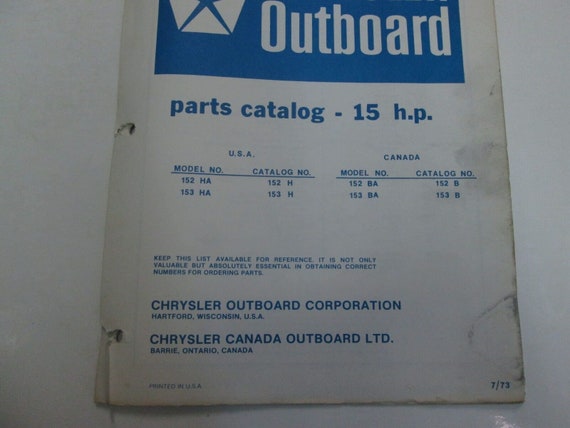 1974 Chrysler Outboard 15 Hp Parts Catalog Manual Ob1… - Gem