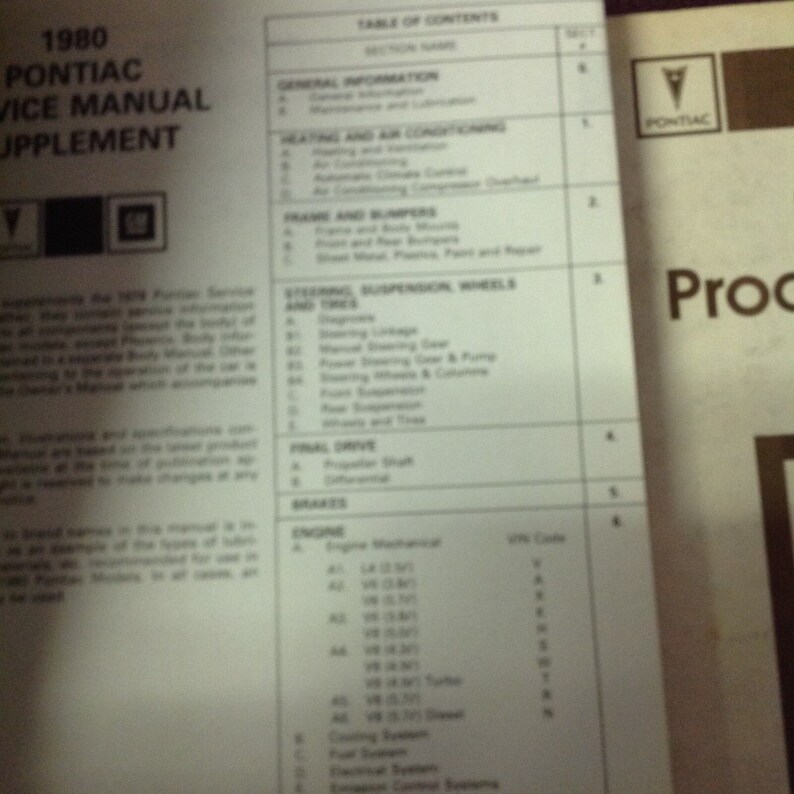 1980 Pontiac Service Manual Supplement & New Product Model Manual Set ...