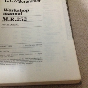 1984 1985 1986 Jeep Cj-7 Cj7 Cj Scrambler Service Shop Repair Manual New Book - Etsy