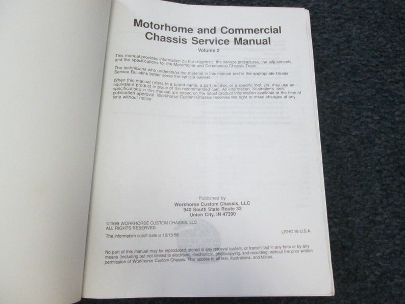 Workhorse Front Engine Motorhome & Commercial Service Manual 5 - Etsy