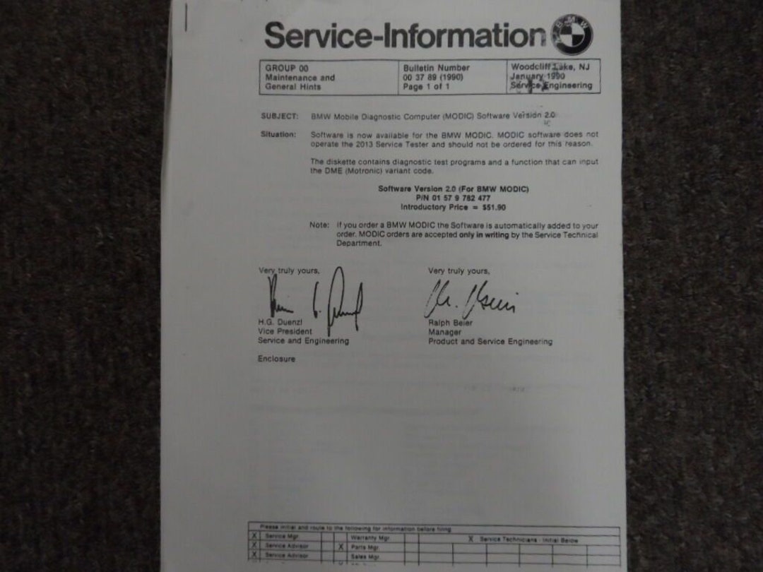 1980s 1990s 2000s BMW Service Information Bulletins Manual General ...