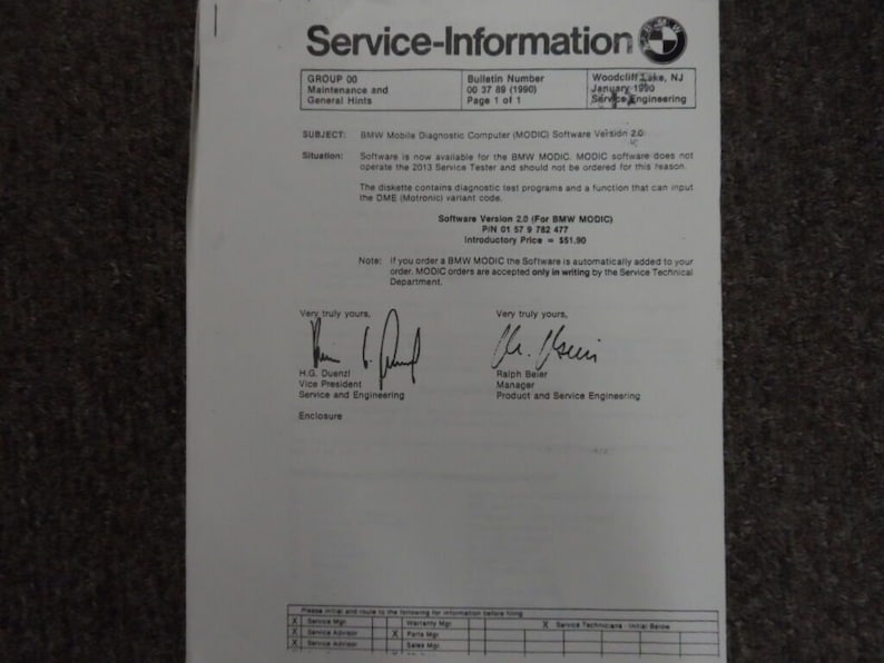 1980s 1990s 2000s BMW Service Information Bulletins Manual General ...