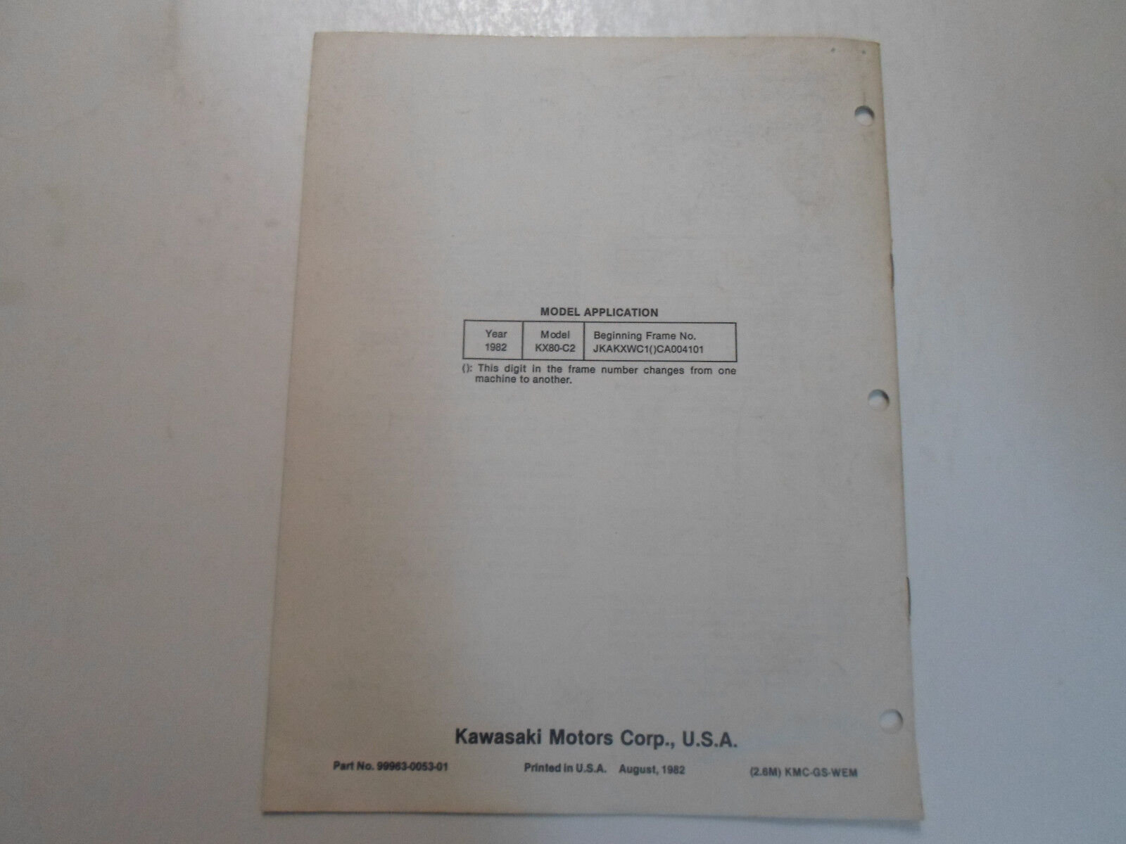 1983 Kawasaki Kx 80 Motorcycle Owners Manual Service Manual Factory 2 ...
