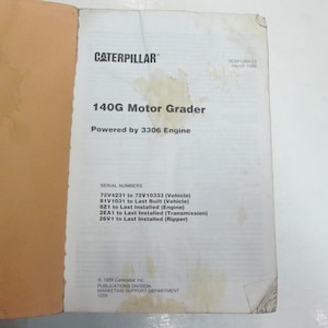 Caterpillar 140G Motor Grader Parts Manual 3306 Engine Water Damage ...