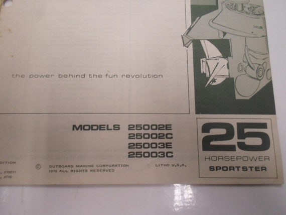 1970 Evinrude 25 HP SPORTSTER Model 25002E 2C 3E 3C P… - Gem