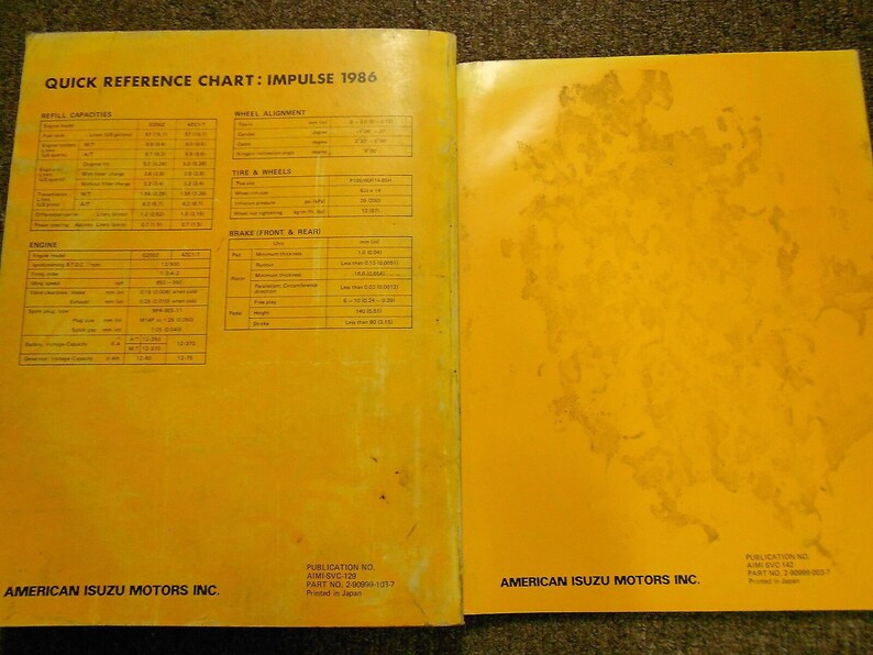 1986 Isuzu Impulse Jr Service Repair Shop Workshop Manual Factory Oem ...