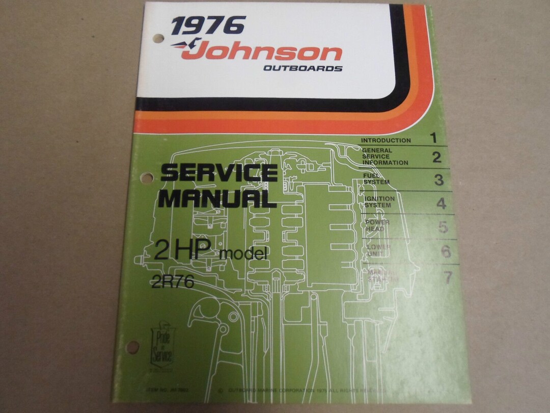 1976 Johnson Outboards 2 Hp 2hp 2R76 Oem Boat Jm-7602 Service Shop ...