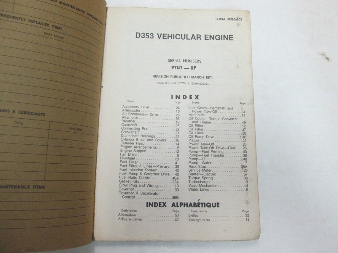 Caterpillar D353 Vehicular Engine 97u1-up Parts Book Manual - Etsy