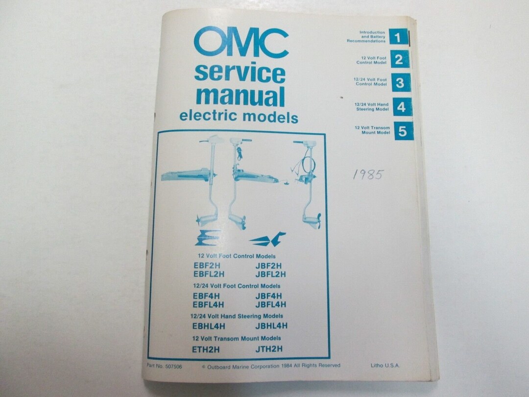1985 Omc Electric Models Service Manual Worn Writing 12 Volt 24 507506 ...