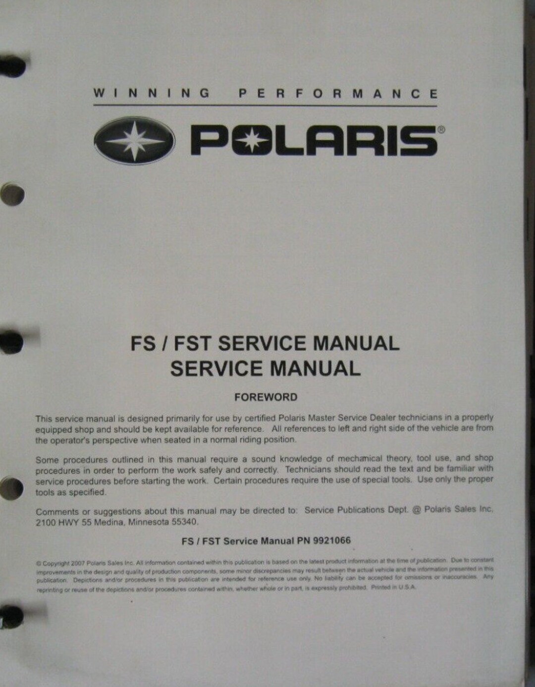 2006 2007 2008 Polaris FS/FST Service Shop Repair Manual 9921066 OEM - Etsy