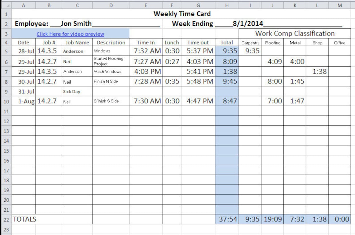 Weekly Time Card Calculator - Etsy